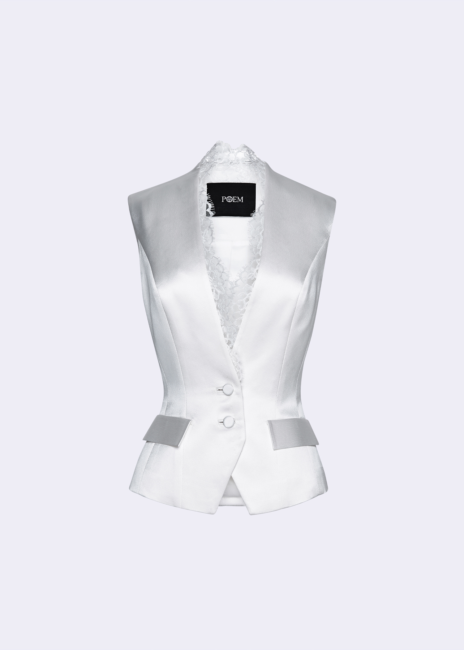 Off-White Waistcoat With Satin-Crepe & Lace Detail - POEM