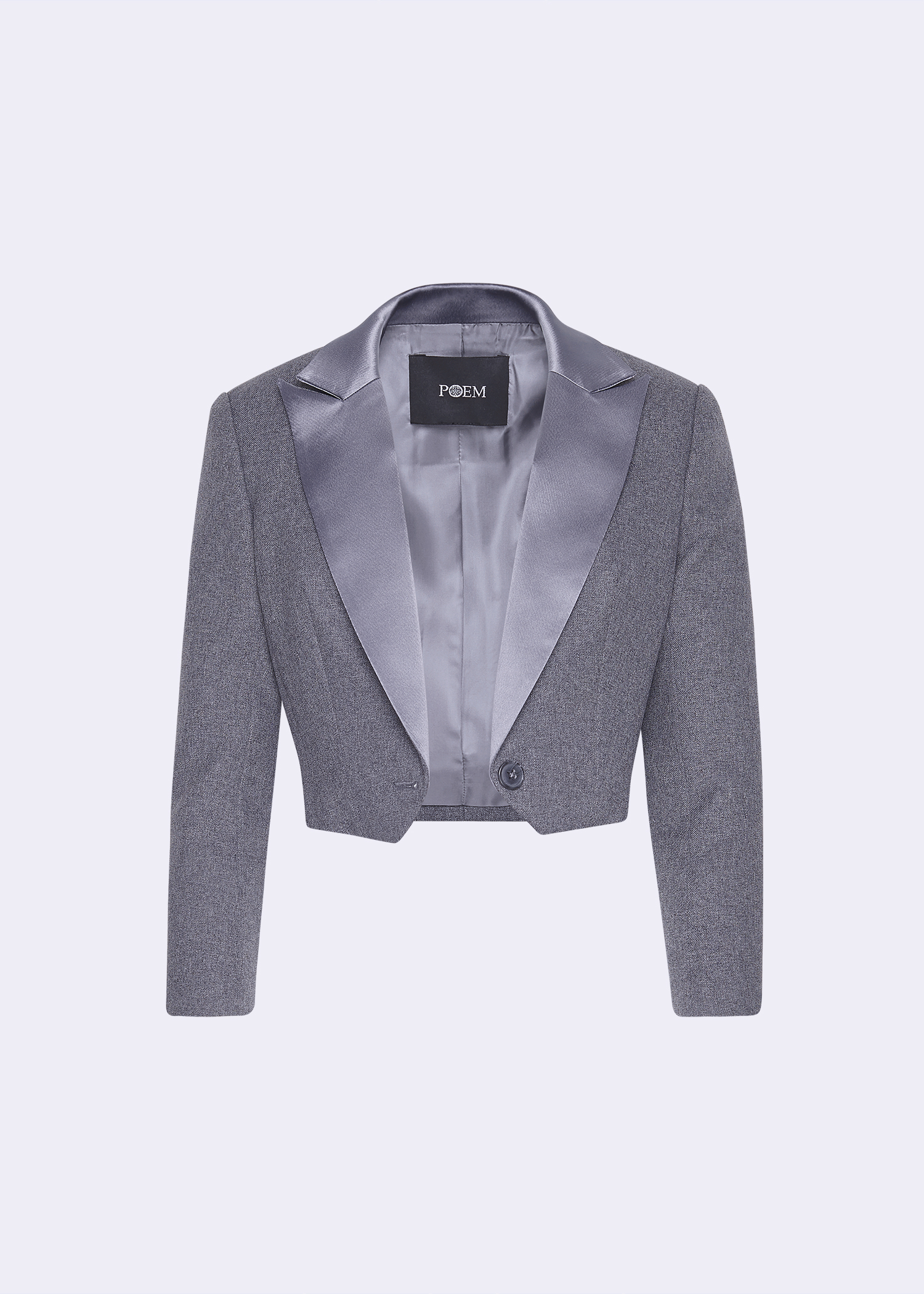 Grey Crop Jacket with Satin-Crepe Detail - POEM