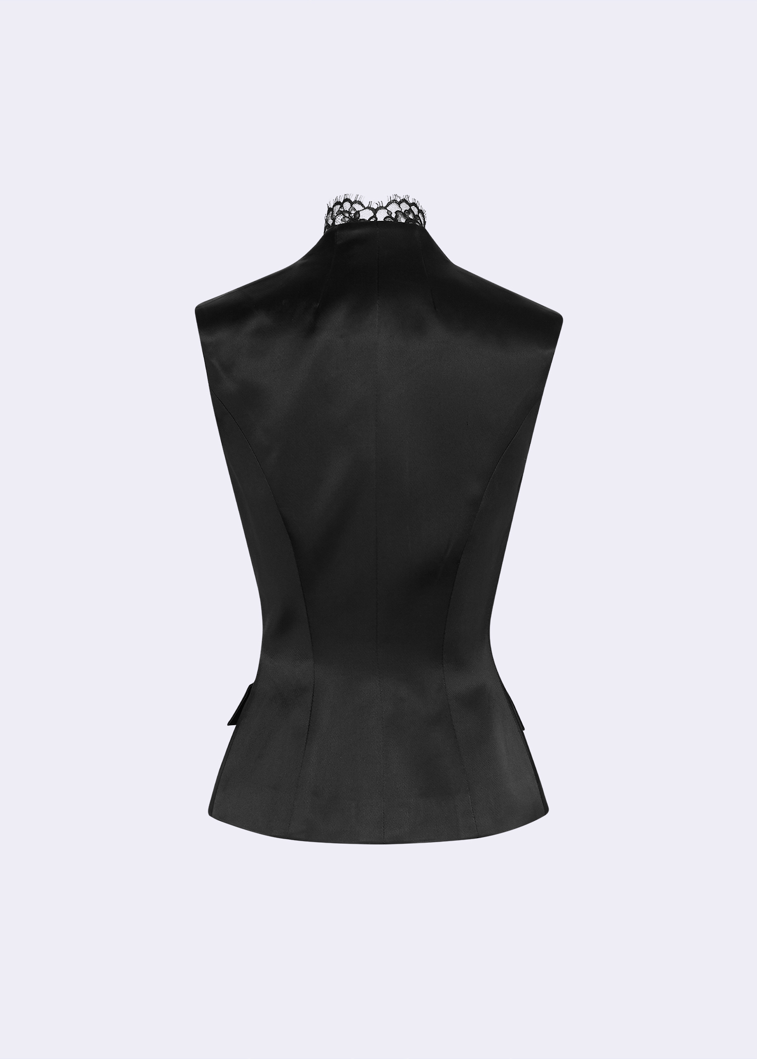 Black Satin-Crepe Waistcoat with Lace Detail - POEM