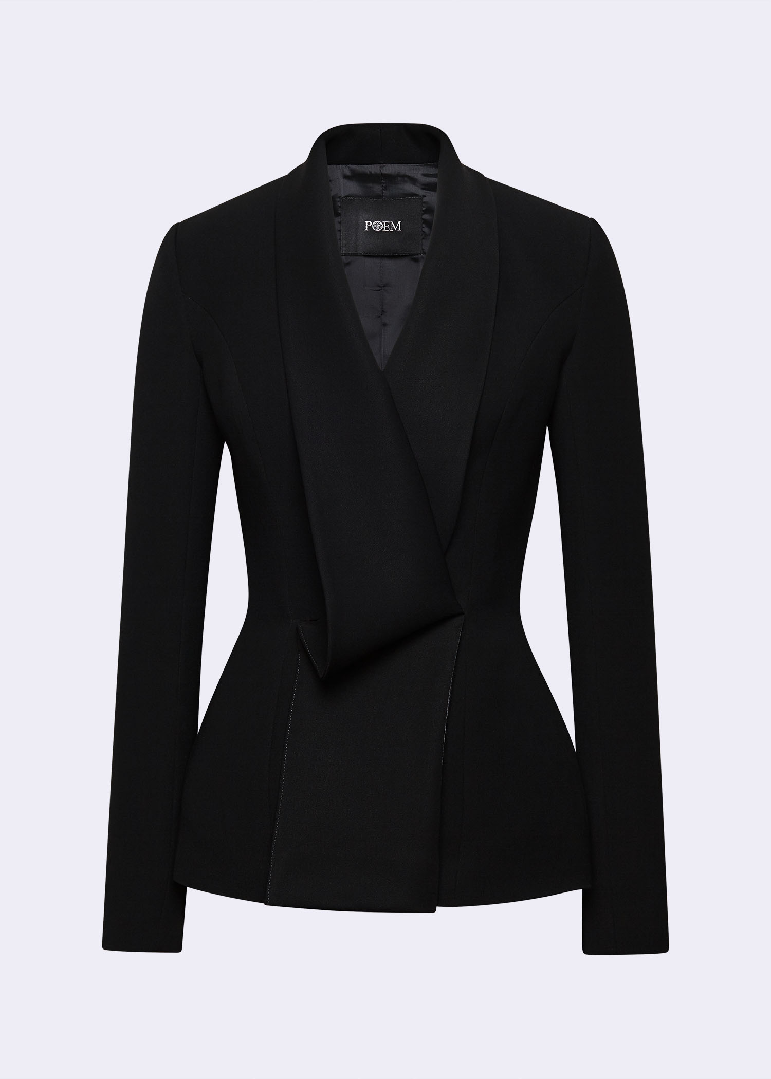 Black “Calla Lily” Ruffle Shawl Collar Double-Breasted Jacket - POEM