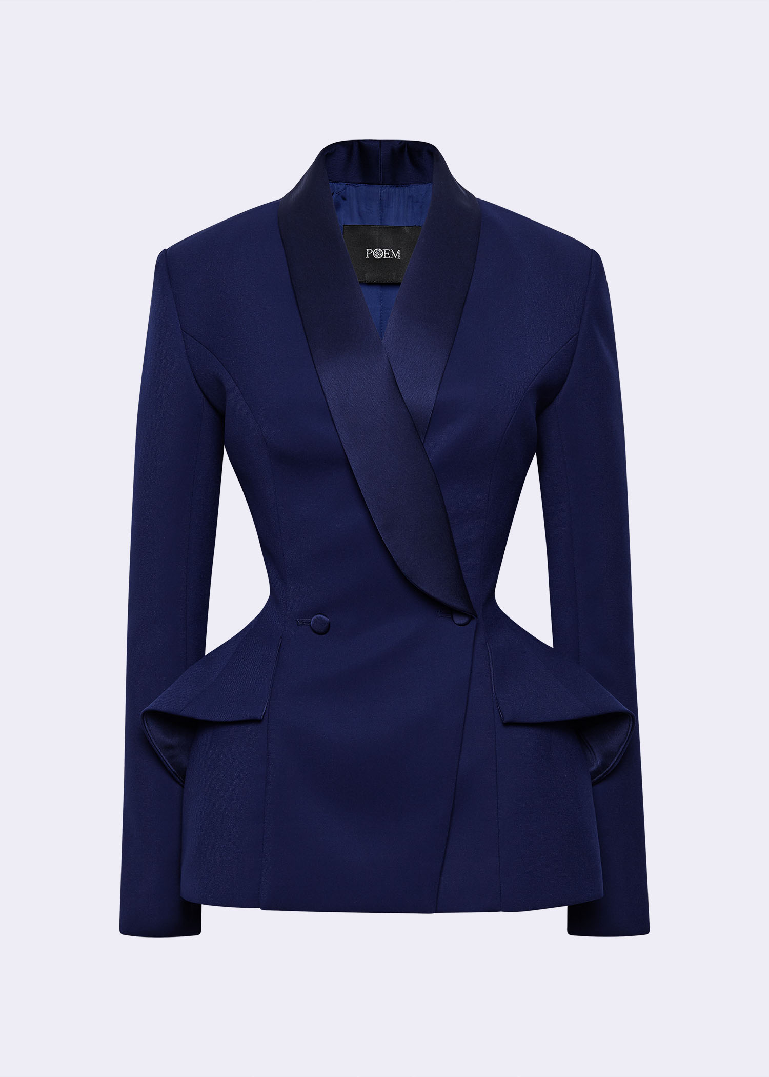 Navy Satin-Crepe “Ebb Tide” Double Layer Waist Jacket - POEM